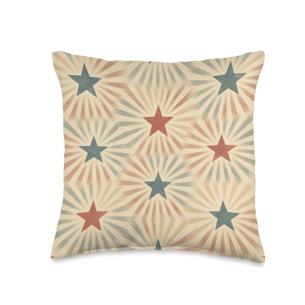 ・Vintage starburst pattern in faded red, white, and blue tones. A rustic Americana design that blends patriotic spirit w...