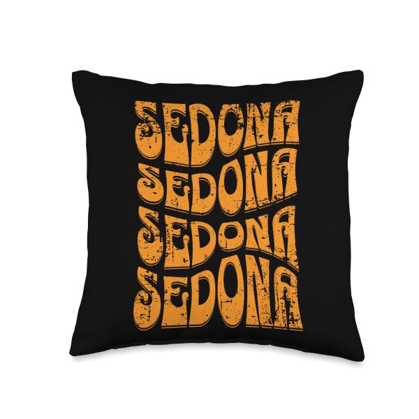 ・Sedona Arizona in a vintage, retro style font souvenir design with a sixties or seventies vibe. Fun big, bold look for ...