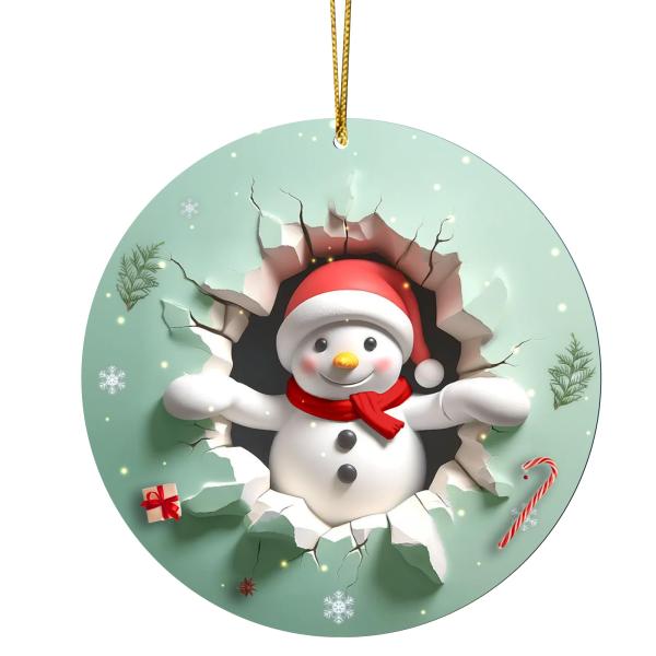 ・? 3D illusion artwork - high-resolution print creates a dimensional look, giving the playful snowman a "popping-out" ef...