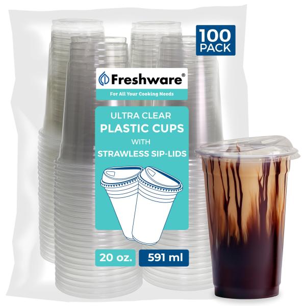 ・Perfect Office ＆ Party Pack - Our 20 oz 100 Pack disposable cup with strawless sip lids is transparent, allowing you to...