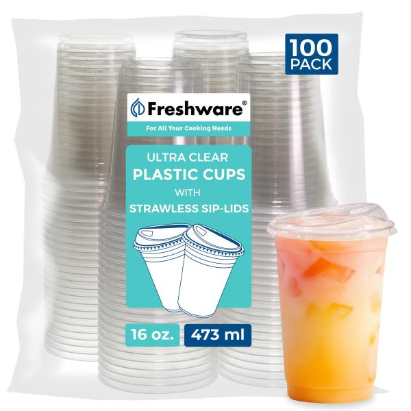 ・Perfect Office ＆ Party Pack - Our 16 oz 100 Pack disposable cup with strawless sip lids is transparent, allowing you to...