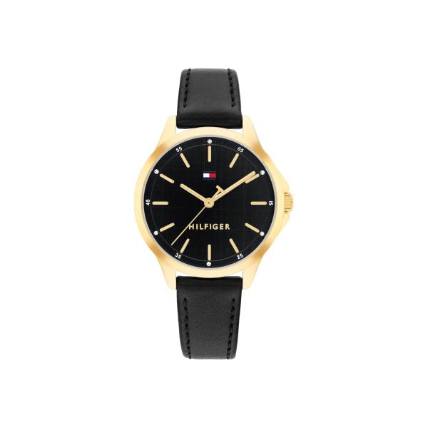・Sporty meets elegant in this Tommy Hilfiger Women's Watch. A 34mm case, sunray linen-textured dial, crystal accents, an...