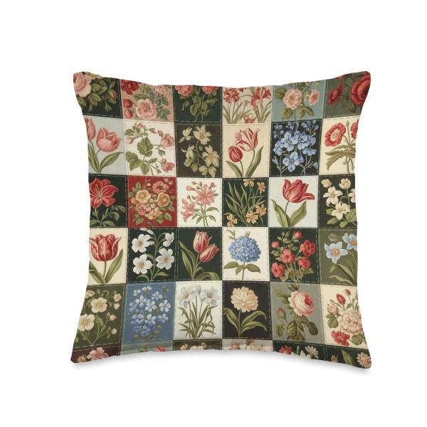 ・For flower lovers who loves vintage botanical art and garden cottage aesthetics. Features a beautiful patchwork quilt o...