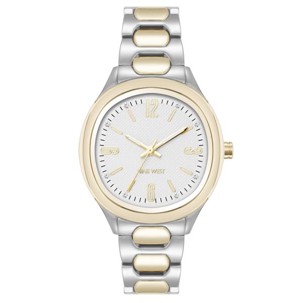 ・Case diameter: 33mm; mineral crystal lens・Silver-tone textured dial with white filled gold-tone hands, Arabic numerals ...