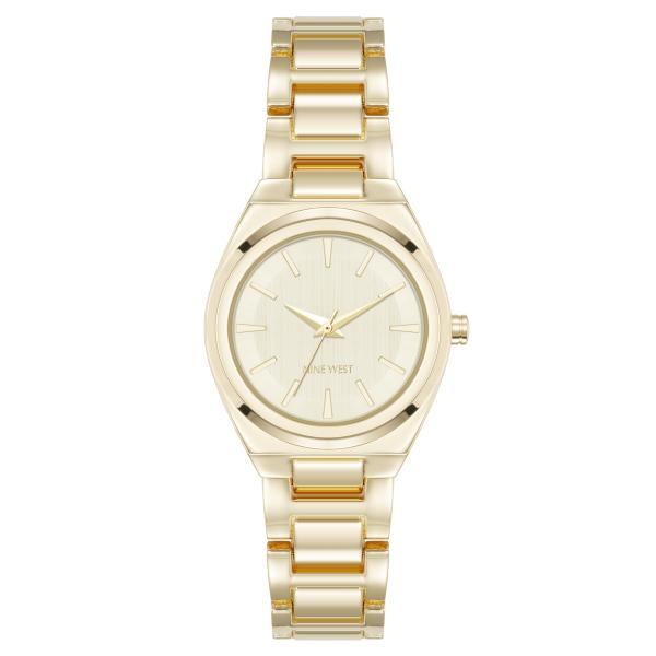 ・Case diameter: 30mm; mineral crystal lens・Champagne dial with gold-tone hands and markers・Gold-tone adjustable link bra...