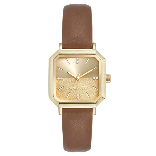 ・Case diameter: 27mm; mineral crystal lens・Light champagne textured dial with gold-tone hands, debossed indexes and genu...