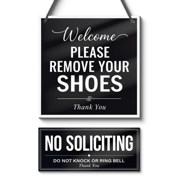 ・Dual Sign Set for Clean ＆ Quiet Homes: A thoughtful 2-in-1 bundle including a "Please Take Off Your Shoes" sign and a "...