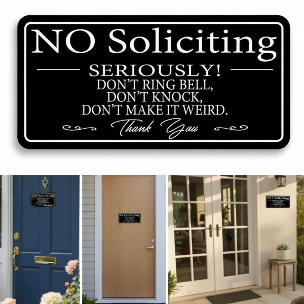・No Soliciting Sign for House/Store (with Strong Adhesive Tape),9" x 4", for Front Door/Wall/Window, Clear and Easy to R...