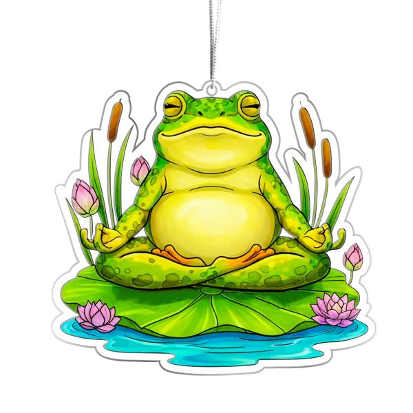・Peaceful Design - Features a meditating frog sitting calmly on a lily pad surrounded by lotus flowers, symbolizing bala...