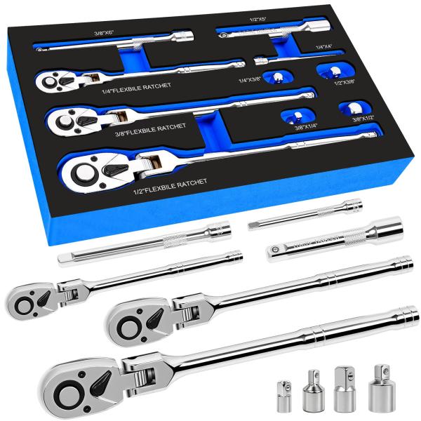 ・COMPLETE ＆ VERSATILE KIT: This 10-piece professional set has it all; Includes 1/4", 3/8", and 1/2" drive ratchets with ...