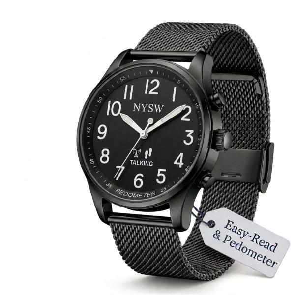 ・? ATOMIC TIME SYNC + VOICE PEDOMETER-INFORMATION WITHOUT THE SCREEN Atomic watch technology automatically syncs time ni...