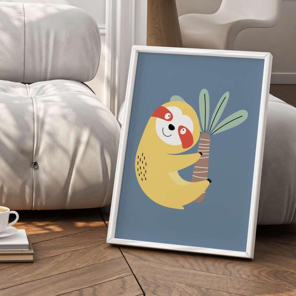 ・Adorable sloth illustration adds charm to kids' rooms・Bright tropical colors on a blue background・Printed on high-quali...
