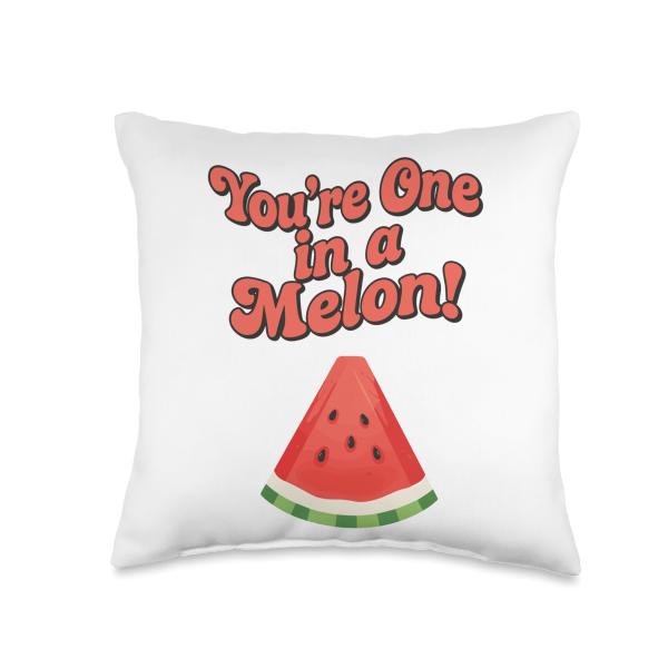 ・Classic pun phrase youre one in a melon with red watermelon slice for playful fruit themed style.・Fun for friends partn...