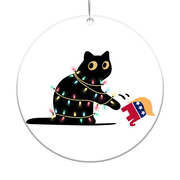 ・? FUNNY BLACK CAT DESIGN - Features a mischievous black cat wrapped in colorful Christmas lights, playfully knocking ov...