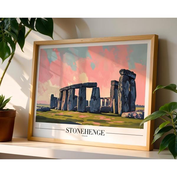 ・Stylized Stonehenge poster featuring an iconic British landscape・Printed on archival matte paper with fade-resistant in...