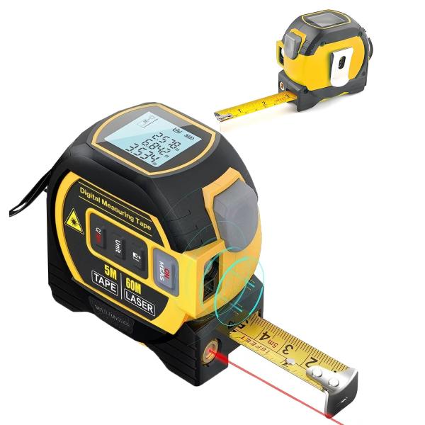 ・?【3 in 1 Laser Tape Measure】The laser measuring tool size is 3.15*3.35*1.77in. The digital measuring tape combines a 19...