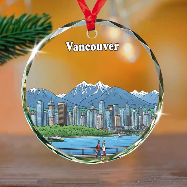 ・[CUSTOM VANCOUVER ORNAMENT]: Celebrate the beauty of Vancouver, Canada with this glass Christmas ornament featuring a c...