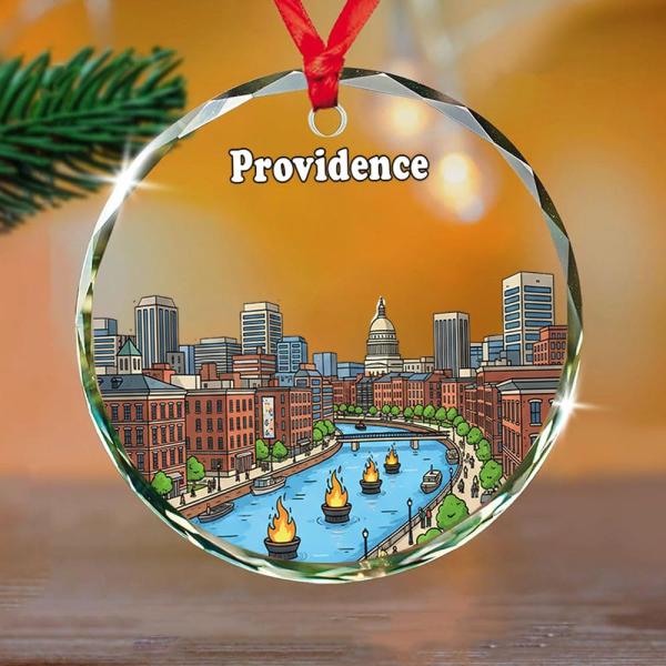 ・[CUSTOM PROVIDENCE ORNAMENT]: Celebrate the beauty of Providence, USA with this glass Christmas ornament featuring a ci...
