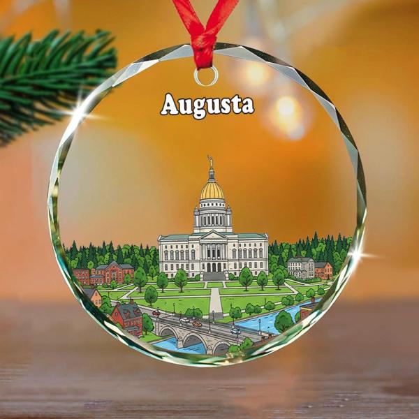 ・[CUSTOM AUGUSTA ORNAMENT]: Celebrate the beauty of Augusta, USA with this glass Christmas ornament featuring a city sky...