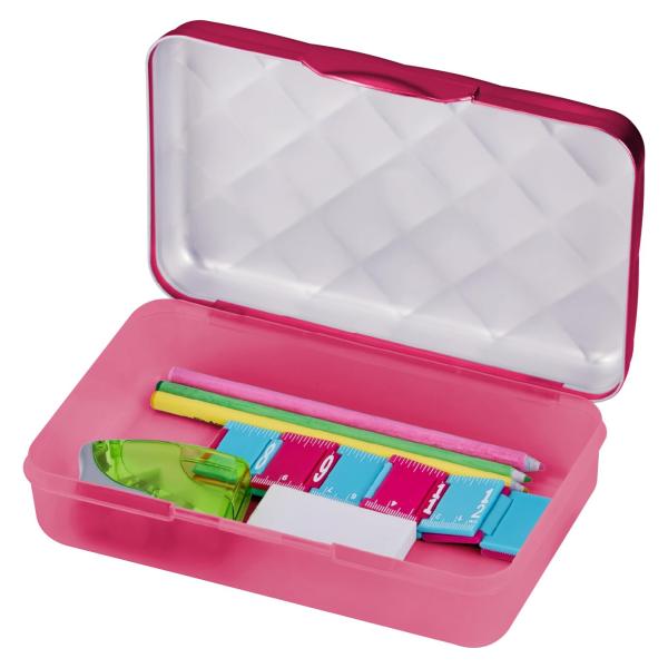 ・Quilted, metallic pink for a stylish look・Stores all school supplies such as pens, pencils, scissors and more・Made with...
