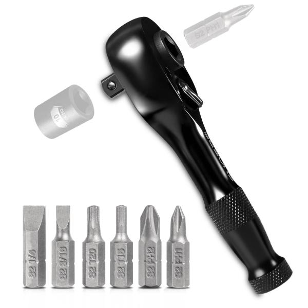 ・2-IN-1 DUAL DRIVE RATCHET SET: zhax 2-in-1 1/4-inch stubby ratchet offers a dual drive (square ＆ hex drive) for 1/4" so...