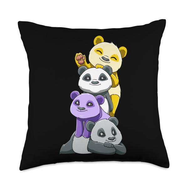 ・You show your nonbinary pride with a playful stack of pandas in yellow, white, purple and dark tones, echoing the nonbi...