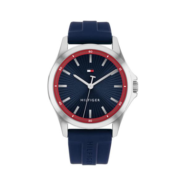 ・Discover an elevated essential for the modern man. This Tommy Hilfiger 43mm watch features a textured sunray dial, stic...