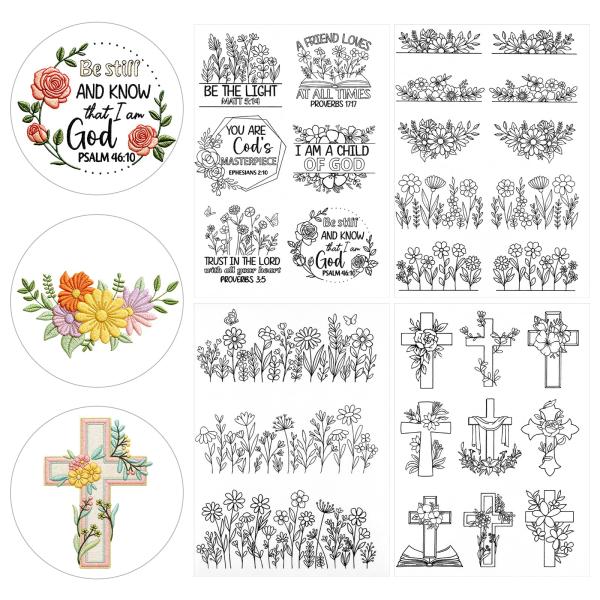 ・Stick and Stitch Washy Away Pape: Select from an array of designs, including flower cross, "Be still AND KNOW that I am...