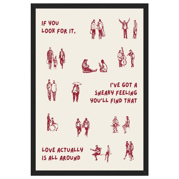 ・Love Actually Themed Aesthetic Design: With the meaningful quote "Love actually is all around" and hand-drawn small peo...
