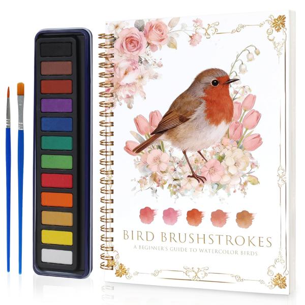 ・ALL-IN-ONE BIRD-THEMED BEGINNER KIT - Start your watercolor journey instantly! This complete set includes 1 12-design b...