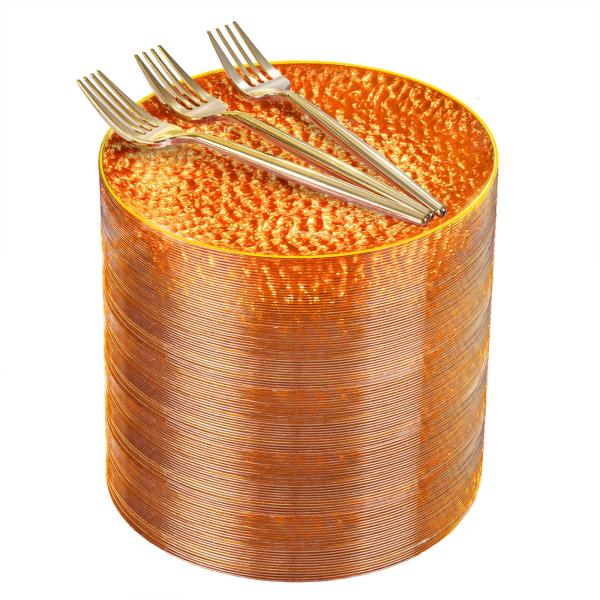 ・Stylish Hammered Design: Elevate your gatherings with our orange elegant dessert plates featuring a sophisticated hamme...