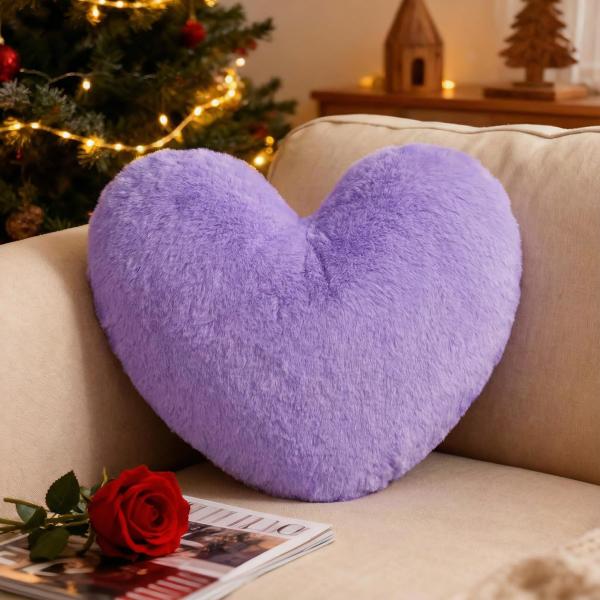 ・Adorable Heart-Shaped Design and Warm Purple Hue: This charming heart pillow features a classic heart shaped decor pill...