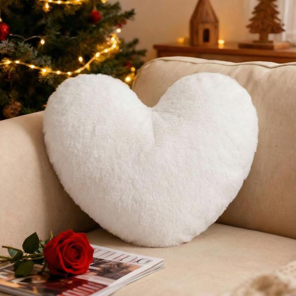 ・Adorable Heart-Shaped Design and Warm White Hue: This charming heart pillow features a classic heart shaped decor pillo...