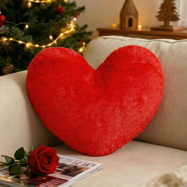 ・Adorable Heart-Shaped Design and Warm Red Hue: This charming heart pillow features a classic heart shaped decor pillow ...