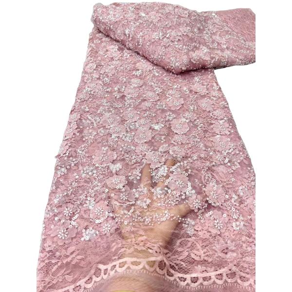 ・Premium African Lace Fabric: Exquisite sequins and beaded embroidery on high-quality French tulle, perfect for creating...