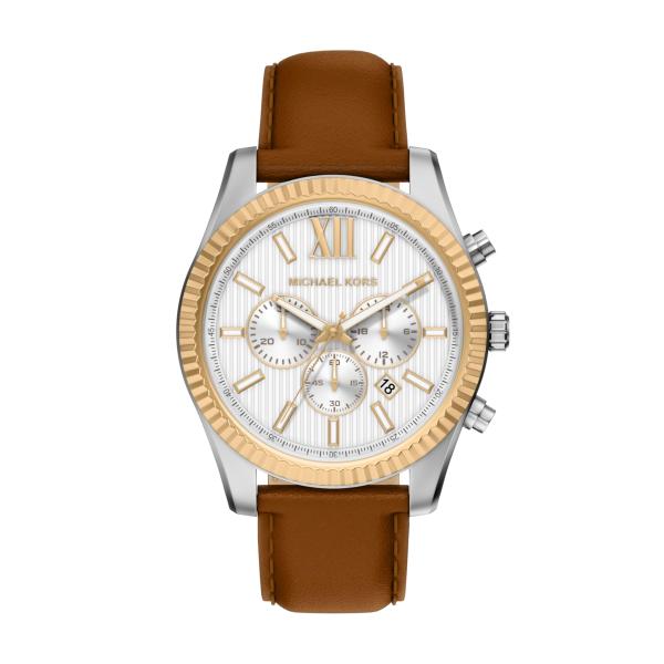 ・The iconic Lexington takes on a refined new look with a brown leather strap and two-tone 45mm case. Featuring a chronog...