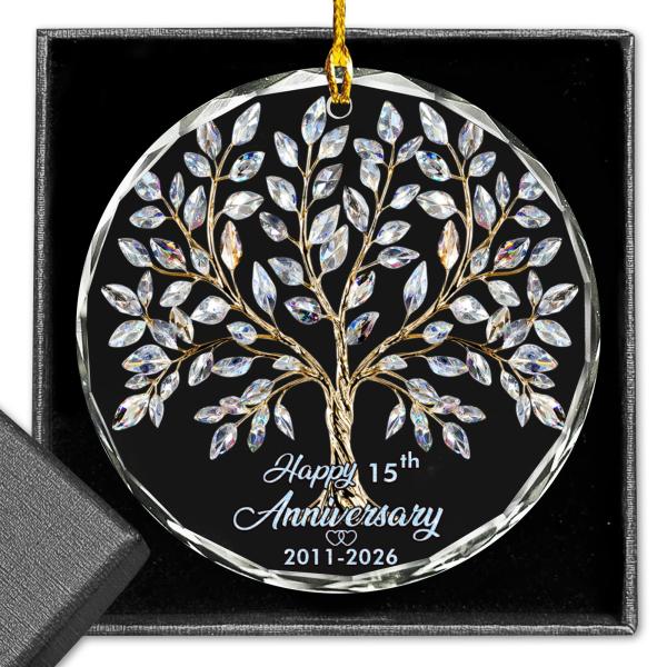 ・? 15th Anniversary Gift for Couples - Celebrate 15 years of marriage with this exquisite crystal-style glass ornament, ...