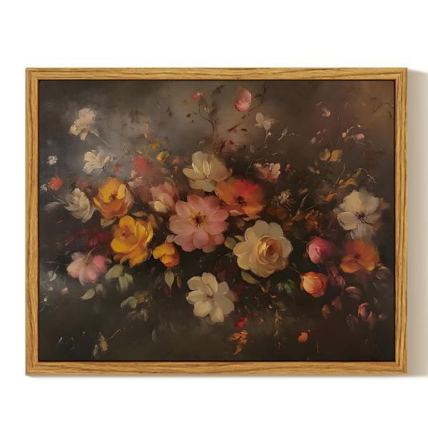 ・Classical Wall Art Decor : A rich assortment of vibrant blooms bursts forth in this still life, with roses, daisies, an...