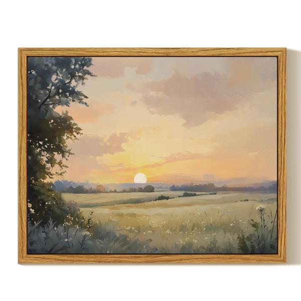・Classical Wall Art Decor : This painting portrays an idyllic countryside bathed in the soft, golden glow of the setting...