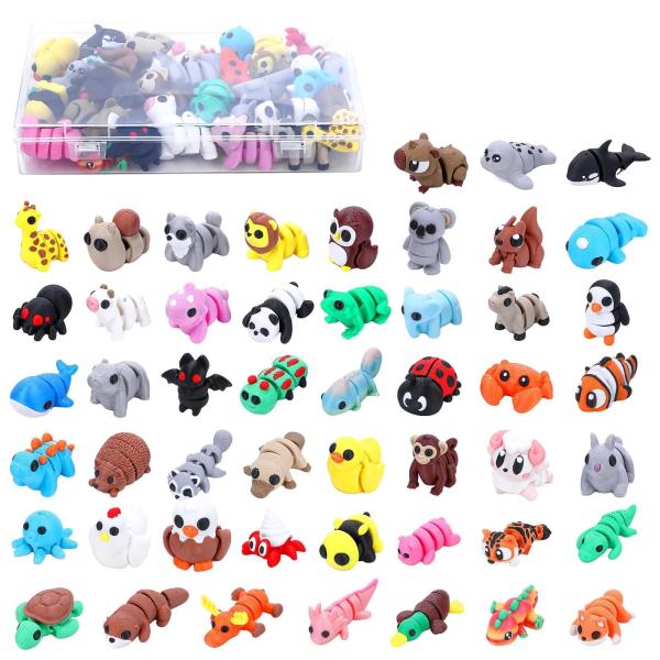 ・3D Printed Animals Set: You will receive 52 brightly colored and adorable 3d printed animals in various styles, includi...