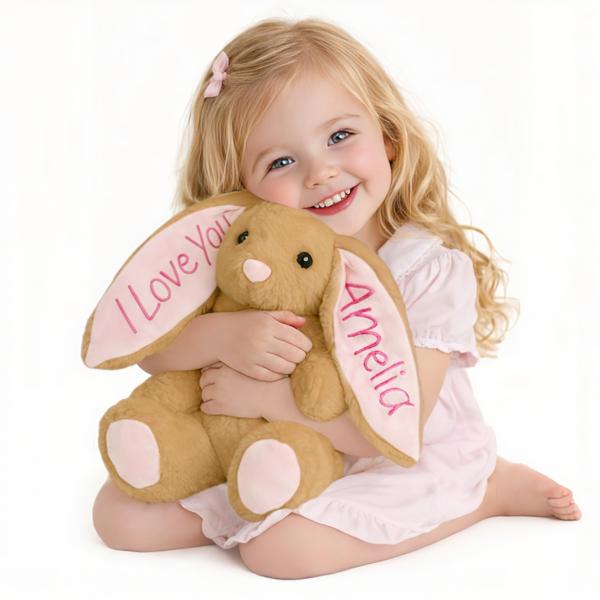 ・【Personalized Bunny Plush】Customizable embroidery on both ears-perfect for adding a personal touch with your baby's nam...