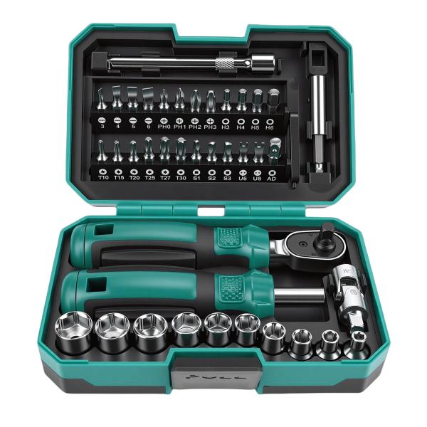 ・Complete Set: Includes magnetic handle, reversible ratchet handle, 10 sockets (1/4 inch, 4-13mm), 24 bits, extension ba...
