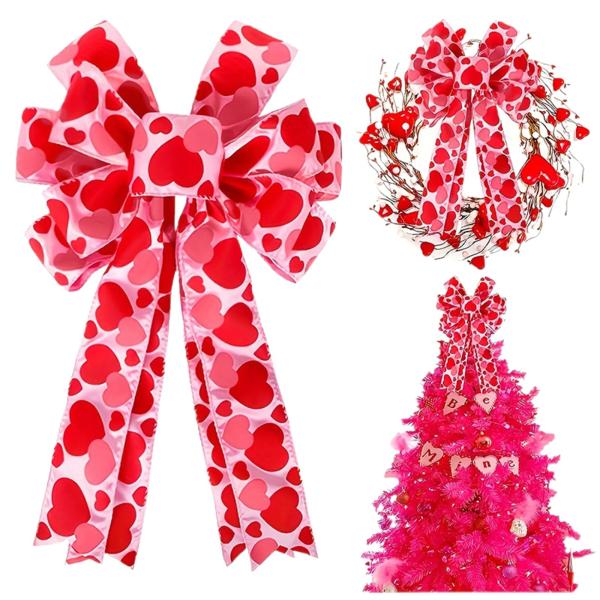 ・Unique Material: Crafted from polyester fabric, this Valentine Tree Topper Bow features a unique fine iron wire edge de...