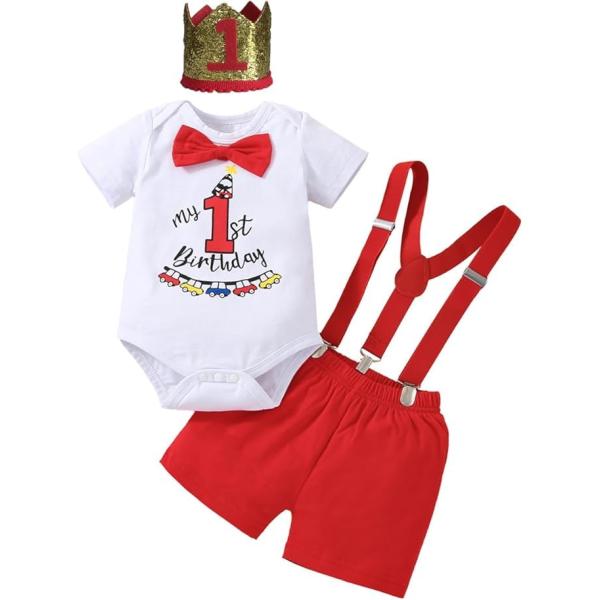 ・Cotton Short-Sleeve outfit with Bow Tie: First Birthday Set for Baby Boy. mouse/dinosaur/Mr onedeful-Themed Birthday Pa...