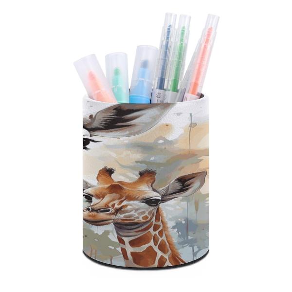・1. Premium Material Composition: This round Watercolor Deer Giraffe pen cup features a sleek exterior crafted from PU l...