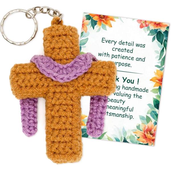 ・?? Handmade Crochet Cross Keychain This beautifully handcrafted crochet cross keychain features a soft draped cloth det...