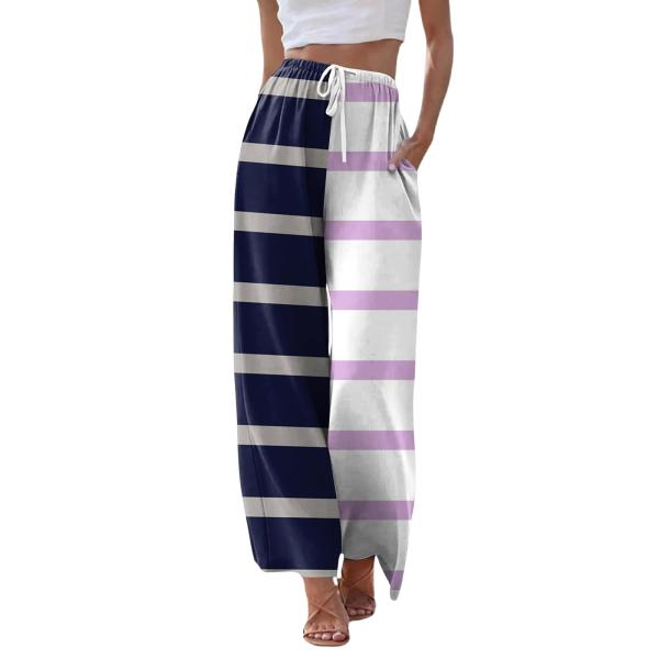 ・These women's solid color high-waist wide-leg pants are crafted from smooth, lightweight fabric, featuring an elastic d...