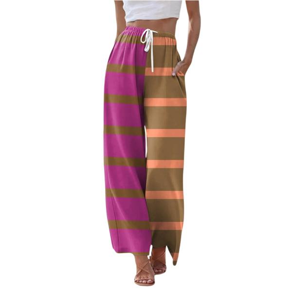 ・These women's solid color high-waist wide-leg pants are crafted from smooth, lightweight fabric, featuring an elastic d...