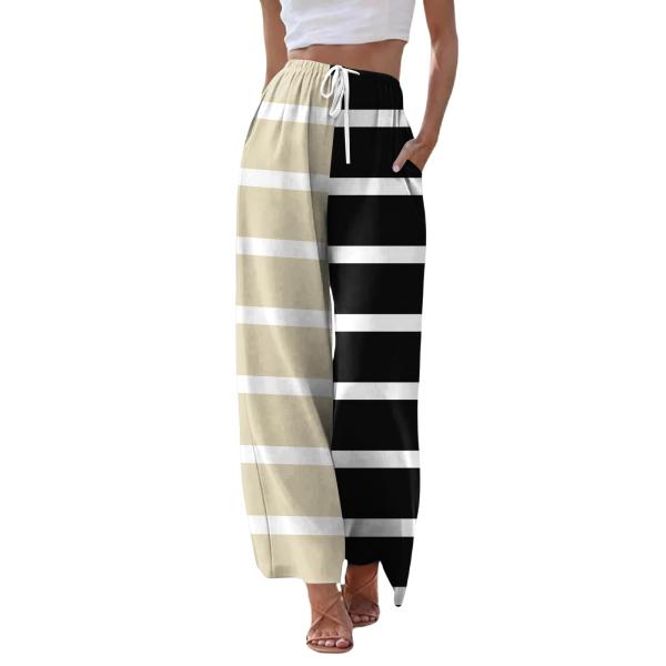 ・These women's solid color high-waist wide-leg pants are crafted from smooth, lightweight fabric, featuring an elastic d...