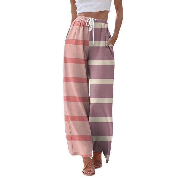 ・These women's solid color high-waist wide-leg pants are crafted from smooth, lightweight fabric, featuring an elastic d...